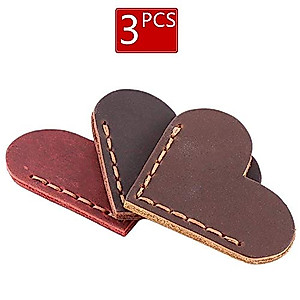 3Pcs Heart-Shape Leather Bookmark Page Corner Page Maker Leather Bookmark Personalized Handmade Reading Book Marker for Bookworm Women Men Teacher Student Lover Gifts