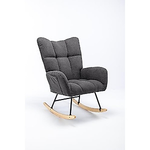 EVURU Soft Teddy Velvet Rocking Chair for Nursery - Comfy Wingback Glider with Solid Wood Base - Casual Style, Ideal for Living Room, Bedroom, or Balcony (Grey)