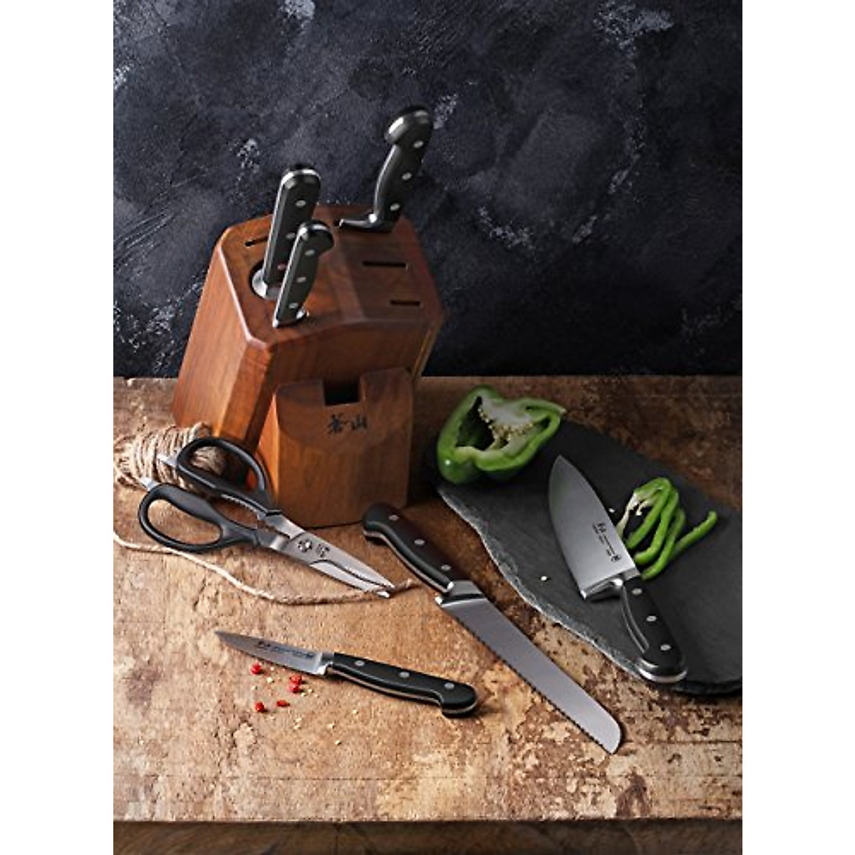 Cangshan TV2 Series 1023039 Swedish 14C28N Steel Forged 8-Piece Knife Block Set, Acacia
