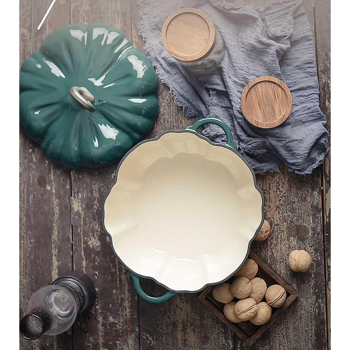 Pumpkin Cast Iron Enamel Stew,Pumpkin Cast Iron Dutch Oven,3.7l Pumpkin Pot Casserole with Lid and Handles,Non-Stick Stew Pot Soup Pot Halloween Cooking Pot for Soup Porridge Stew Gift,Orange