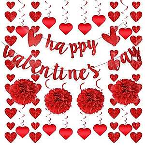 22Pcs Valentine's Day Decorations Set Pre-Assembled Hanging Heart Swirls Happy Valentine's Day Love Heart Garlands Banner for Home Classroom Office Wedding Party Anniversary (Red)