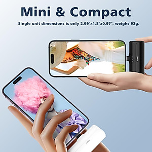 UPEB 2 Packs Portable Phone Charger iPhone 5000mAh with Built in Cable, MFi Certified Mini Power Bank Cordless External Battery Pack Charger for All iPhone Series 14/13/12/11/XR/X/SE/8/7/6 Pro Max