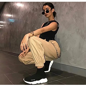 Women's Fashion High Waisted Cargo Harem Casual Pants Trendy Waist Brace Straight Leg Trouse with Pockets