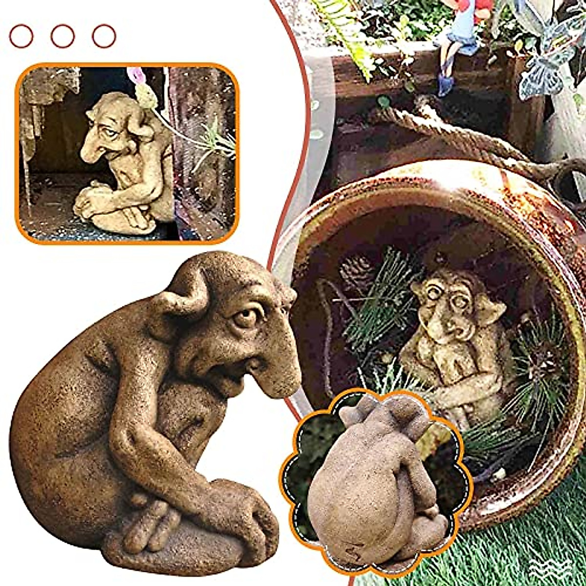 QNQA Gothic Gargoyle Statue,Friendly Troll Resin Sculpture,Personalise Figurine Garden Decor Indoor Outdoor Gnomes Statue for Flowerpot Patio Halloween Ornament,Sitting with hands on feet,5Inch 13cm
