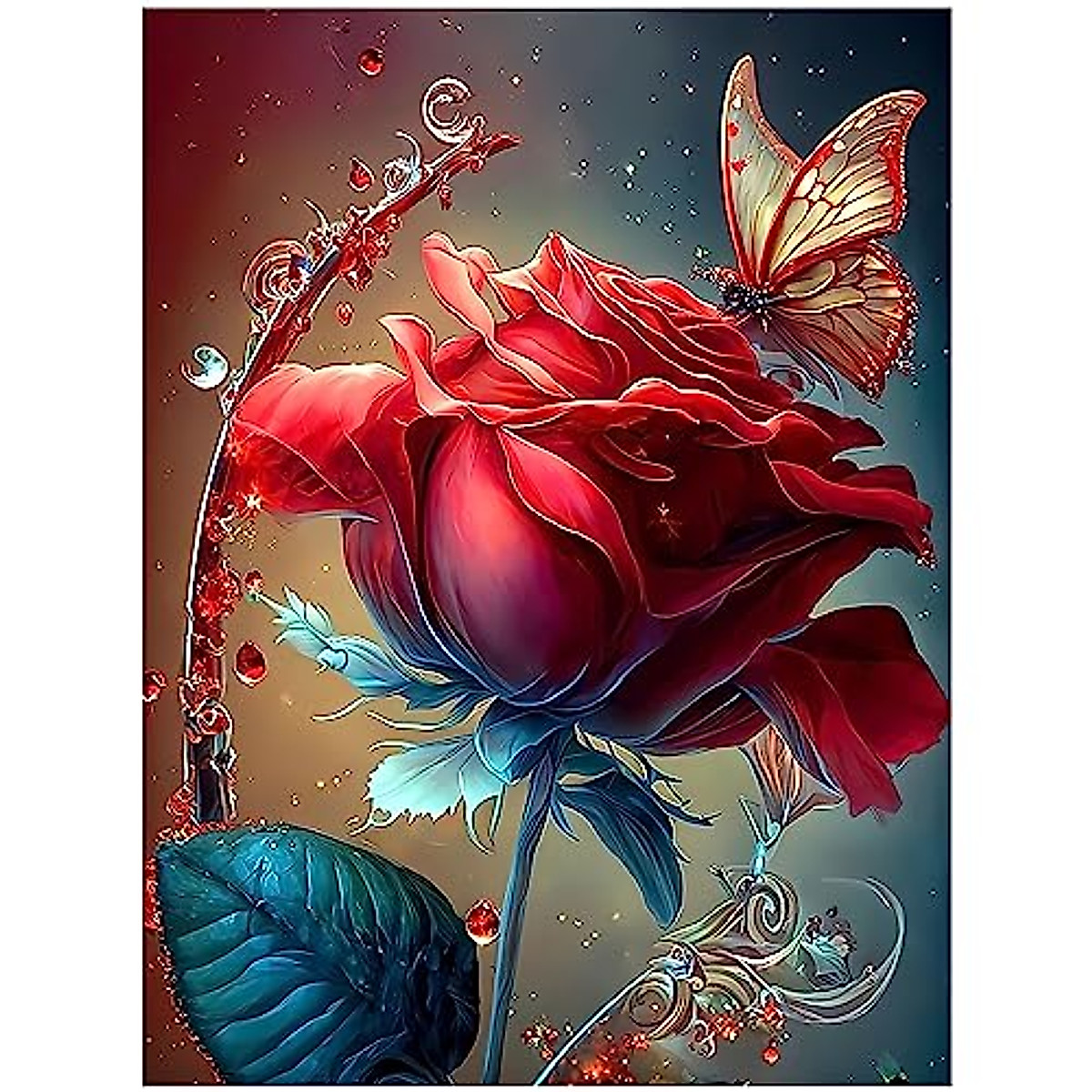 Buewutiry Butterfly Rose Diamond Painting Kits for Adults, Flower DIY 5D Diamond Art Kits for Adults, DIY Full Drill Diamond Dots Paintings Craft for Home Wall Art Decor (12x16 Inch)