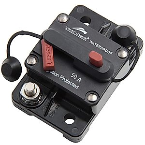 YOUNG MARINE Circuit Breaker Trolling with Manual Reset,Water Proof,12V- 48V DC (Surface Mount-50A)