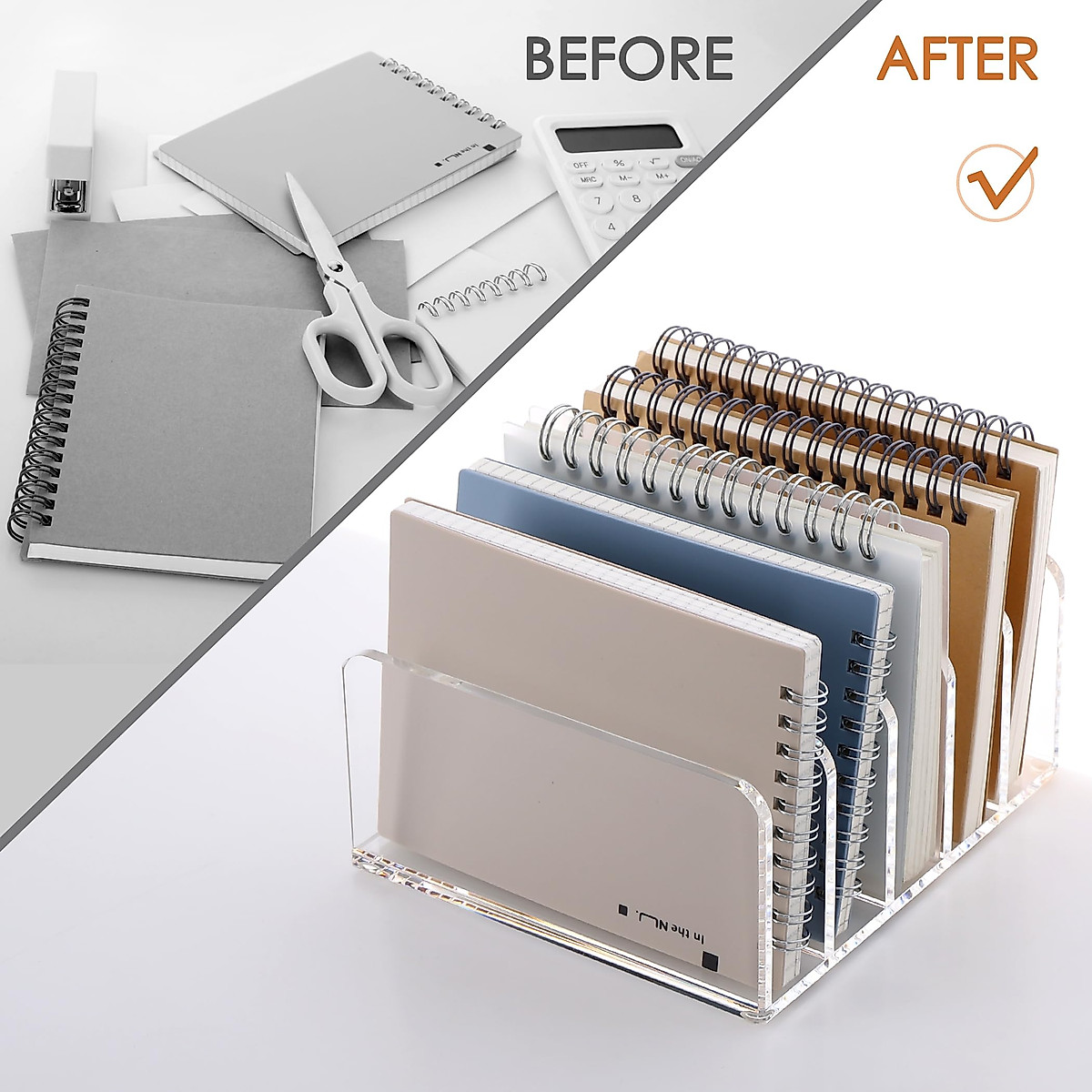 SANRUI Acrylic Desk Organizer, 5 Compartments Mail Organizer,Small File Holders Letter Organizer,Clear Office Organization,Multifunction Sorter Envelope Rack for Office,Home, School