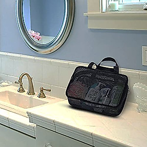 Moyad Mesh Shower Caddy Portable Toiletry Tote Gym Bag for College Dorm Bathroom (Black Large)
