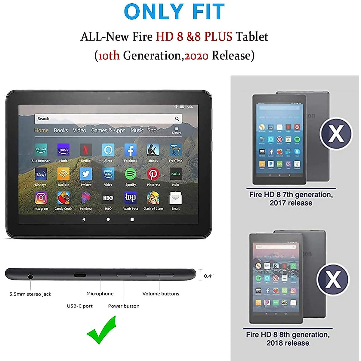 SUPNICE Kids Case for All-New Fire HD 8 & Plus 2020 & 2022- Lightweight Shockproof Handle with Stand Kid-Proof Case for Amazon Fire HD 8 inch Tablets (2022/2020 Release) - Black