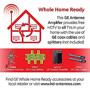GE Pro Outdoor Antenna Amplifier, Low Noise Antenna Signal Booster, Clears Up Pixelated Low-Strength Channels, Supports HD Smart TV VHF UHF – 42179