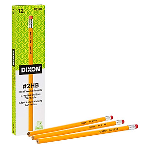 Dixon No. 2 Yellow Pencils, Wood-Cased, Black Core, #2 HB Soft, 12-Count (14402)