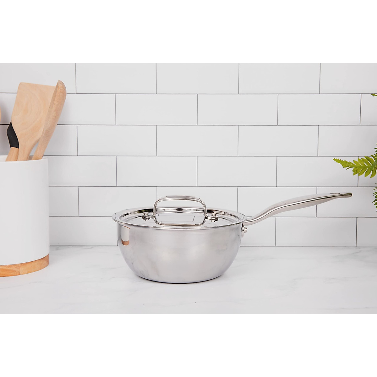 Heritage Steel 2 Quart Saucier with Lid | Made in USA | Titanium Series | 316Ti Stainless Steel Pan with Stay Cool Handle | Fully Clad with 5-Ply Construction | Induction Ready & Non Toxic