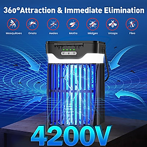 Solar Bug Zapper Outdoor, Zwiran Double Solar Powered Mosquito Zapper, Electric Fly Zapper with Camping Lantern, Waterproof Gnat Zapper, Cordless Mosquito Killer Lamp for Indoor Patio, Backyard, Home