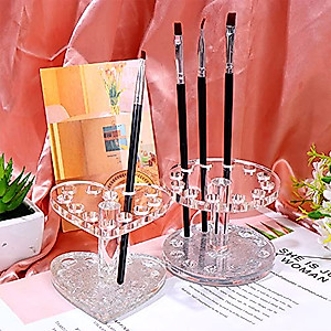 Haiabei 2Pcs Acrylic Nail Brushes Display Holder Makeup Nail 12 Holes Acrylic Brush Pen Holder Heart Silver Rest Stand Display,Nail Art Painting Pen Stand Rack Eyebrow Fountain Pencil Shelf Case