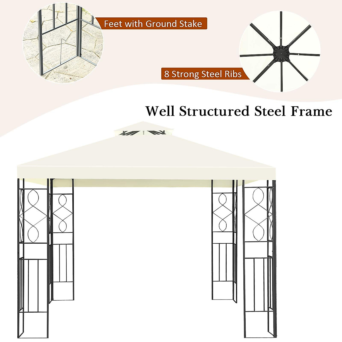 Tangkula 10 x 10FT 2-Tier Patio Gazebo, Outdoor Canopy Gazebo Tent with Vented Double Roof, Powder Coated Steel Structure, Sun Shading Gazebo Canopy Shelter for Home, Patio, Backyard, Garden (Beige)