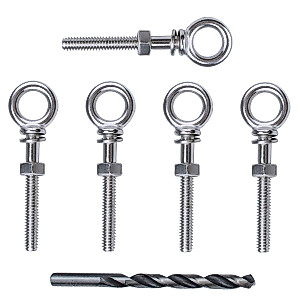 Muzata 5 Pack 1/4" x 2" Eye Bolt T316 Stainless Steel Eye Bolts with Nuts Washers Threaded Heavy Duty Shoulder Lifting Ring Total 3" Length Marine Grade UNC-3A CR31