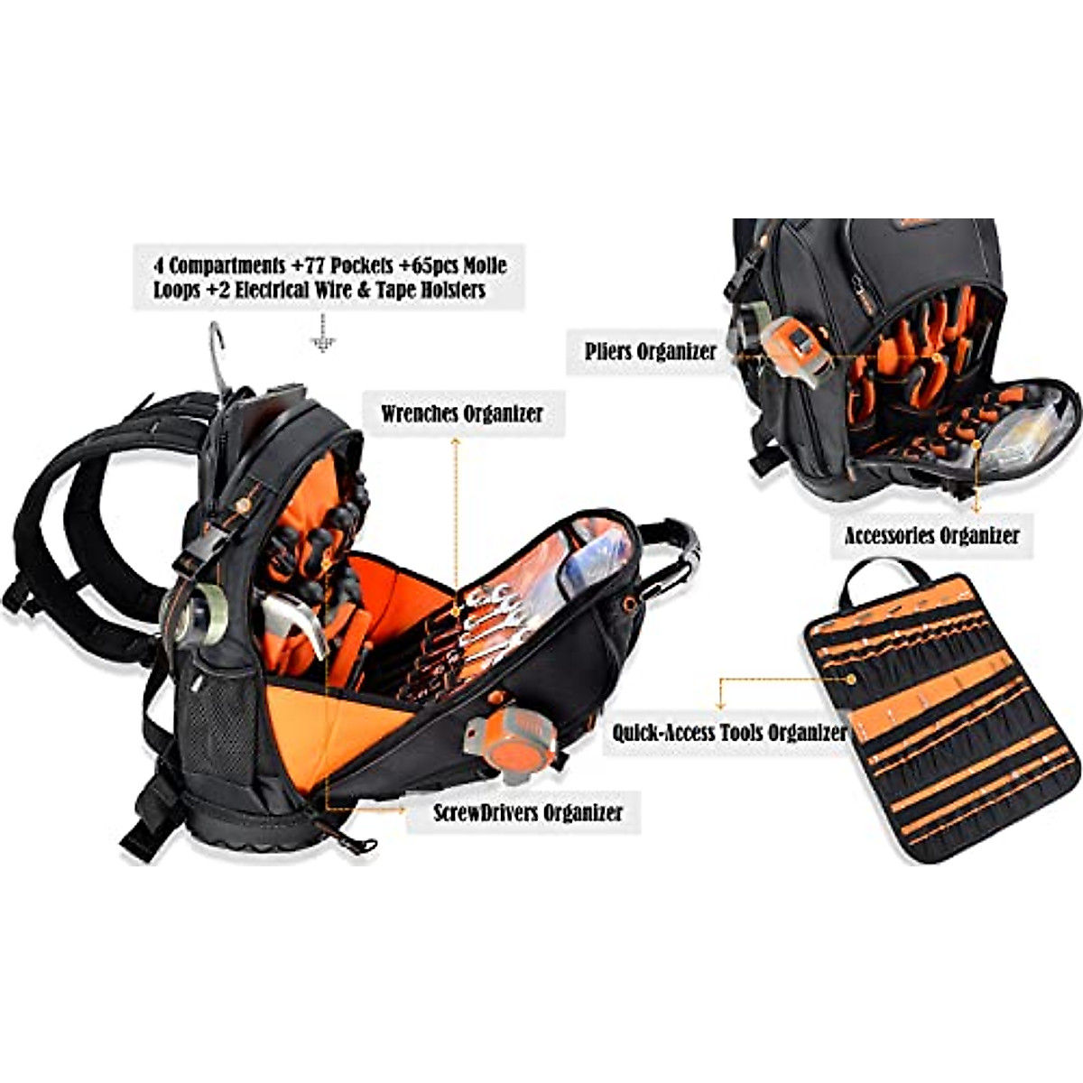 77-Pockets Tool backpack, Tool backpack for men, HVAC tool bag backpack, Electricians backpack tool bag, Large electrician backpack, Tool backpack for electricians, Tool backpack for construction