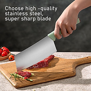 Kitchen Knife Set, 5 Pcs Green Professional Chef Knife Set with Block, Super Sharp Stainless Steel Cooking Knife Set Contains Round Stand, Knives, Scissors for Home Restaurant Apartment