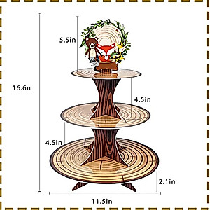 3 Tier Woodland Cupcake Stand, Woodland Baby Shower Decorations Jungle Animal Cupcake Tower for Wild One Boys Girls Woodland Forest Birthday Party Decor Supplies