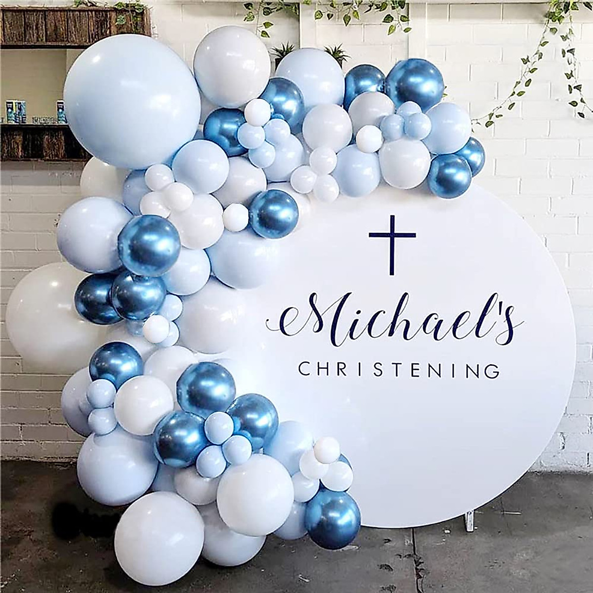 Blue White Silver Balloon Garland Arch Kit, 107Pcs Blue White Silver Balloons Arch Kit with Balloon Chain for Birthday Wedding Baby Decorations Party Decorations