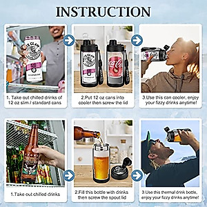 MAXSO Sealed Can Cooler Fizz Lid Can Cover for 12oz Regular, Slim Skinny Cans & As Thermal Bottle, 3-in-1 Insulated Vacuum Stainless Steel Can Coozie Carbonated Drink Holder - Black