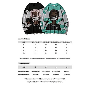 Cartoon Anime Knitted Sweater Men Winter Oversized Men's Rock Hip Hop Rap Pullover Women Jumper Ugly Sweater (Black,L,Large)