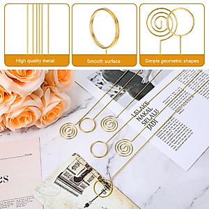20PCS Gold Flower Card Holder Stick 13.1 Inch Circle Swirl Round Place Card Holders Clip Metal Wire Floral Picks Picture Holders for Table Numbers Wedding Party Birthday Memo Bouquet DIY