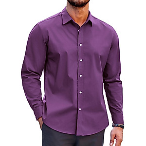 COOFANDY Casual Button Up Shirt for Men Slim Fit Dress Shirt Long Sleeve Dark Purple