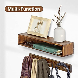 FifthQuarter Coat Hooks Wall Mounted: Easy Installation Rustic Coat Rack with Extra Storage Shelf and Sturdy Wooden Hook for Hanging Decor in Bathroom| Entryway| Bedroom | Hallway