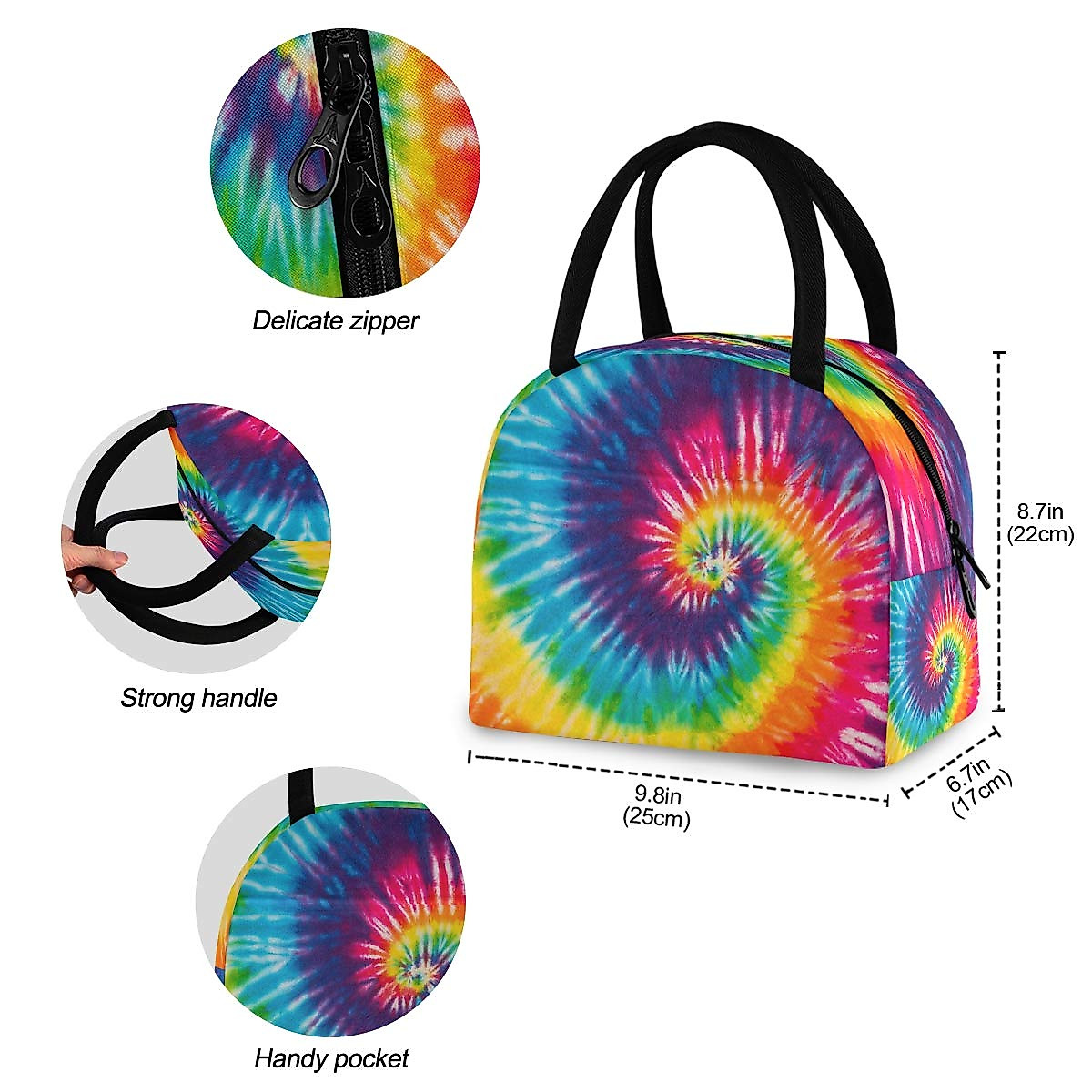 AUUXVA Lunch Box Bag, Abstract Swirl Tie Dye Rainbow Insulated Lunchbox Cooler Lunch Container Portable Tote Bag Handbag for Women Men Boy Girl