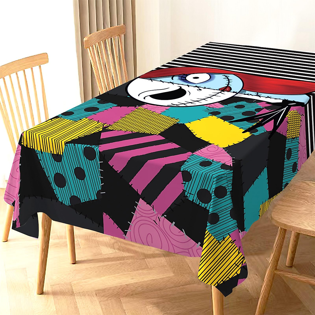 Heyfary The Nightmare Before Christmas Tablecloth Halloween Jack Skellington and Sally Birthday Party Decoration Home Kitchen Dining Room Rectangular Table Cloth Decor (60''×84'')