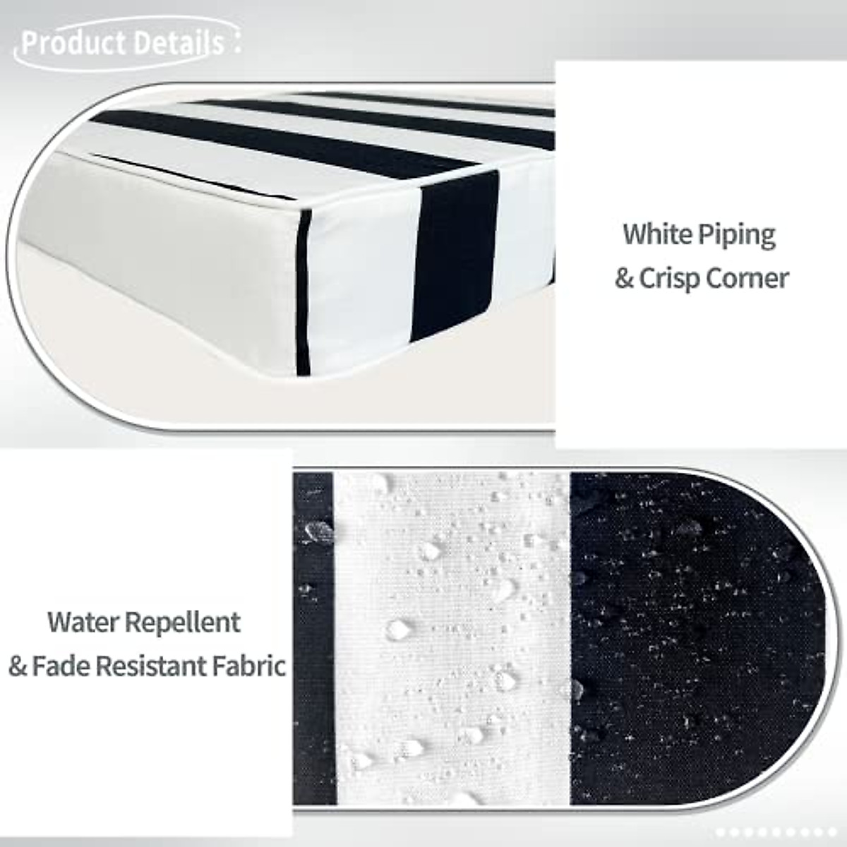 TWLEAR Outdoor Cushion Covers for Patio Furniture, Patio Cushion Covers Replacement, Water Resistant Chair Cushion Slipcovers, 24" x 24" x 4", 2 Pack, Cabana Black (Covers ONLY)