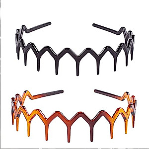2pcs YAFIYG Zigzag Headband Plastic Wavy Tooth Sharks Tooth Hair Comb Headband for Women's Girls Men Hair Accessory(1 Black Color+1 brown)