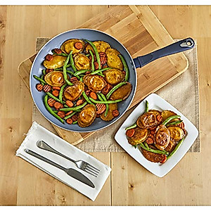 IMUSA USA Blue Ceramic Fry Pan with Soft Touch Handle, 12 Inch, 12"