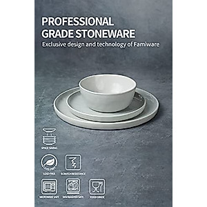 Famiware Mars Plates and Bowls Set, 12 Pieces Dinnerware Sets, Dishes Set for 4, White