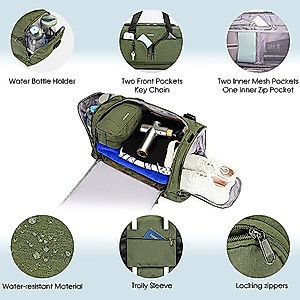 Gym Bag for Women Men Sports Backpack with Wet Pocket & Shoes Compartment Travel Duffle bag with Toiletry Bag Weekender Overnight Bag Carry On Backpack Army Green