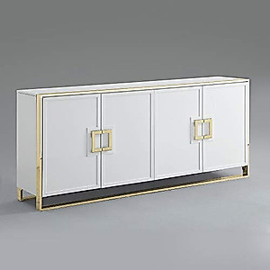Inspired Home Sideboard - White | Design: Daryl | 4 Doors | Polished Gold Handle and Leg Tip