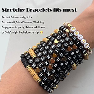 KIWILEPI Bachelorette Party Favors, 11pcs Black Bracelets for Team Bride 1pc White Bride Beaded Bracelet, Handmade Bridesmaids Gifts for Proposal Box Beach Wedding Party for Bride Tribe