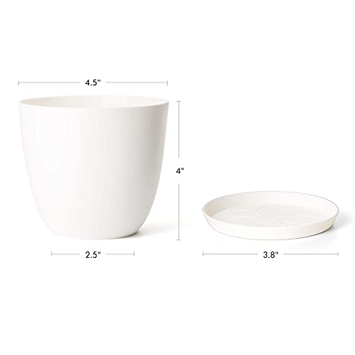 Mkono 4.5" Plastic Succulent Planters with Saucers, Indoor Set of 5 Nursery Pots Modern Flower Plant Pot with Drainage for All Small House Plants, Herbs, Foliage Plant, and Seedling, Cream White