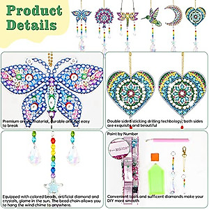 6 Pcs Diamond Painting Suncatcher, Double Sided 3D Diamond Painting Wind Chime Paint by Number, Diamond Painting Hanging Ornaments for Adults Kids Home Garden