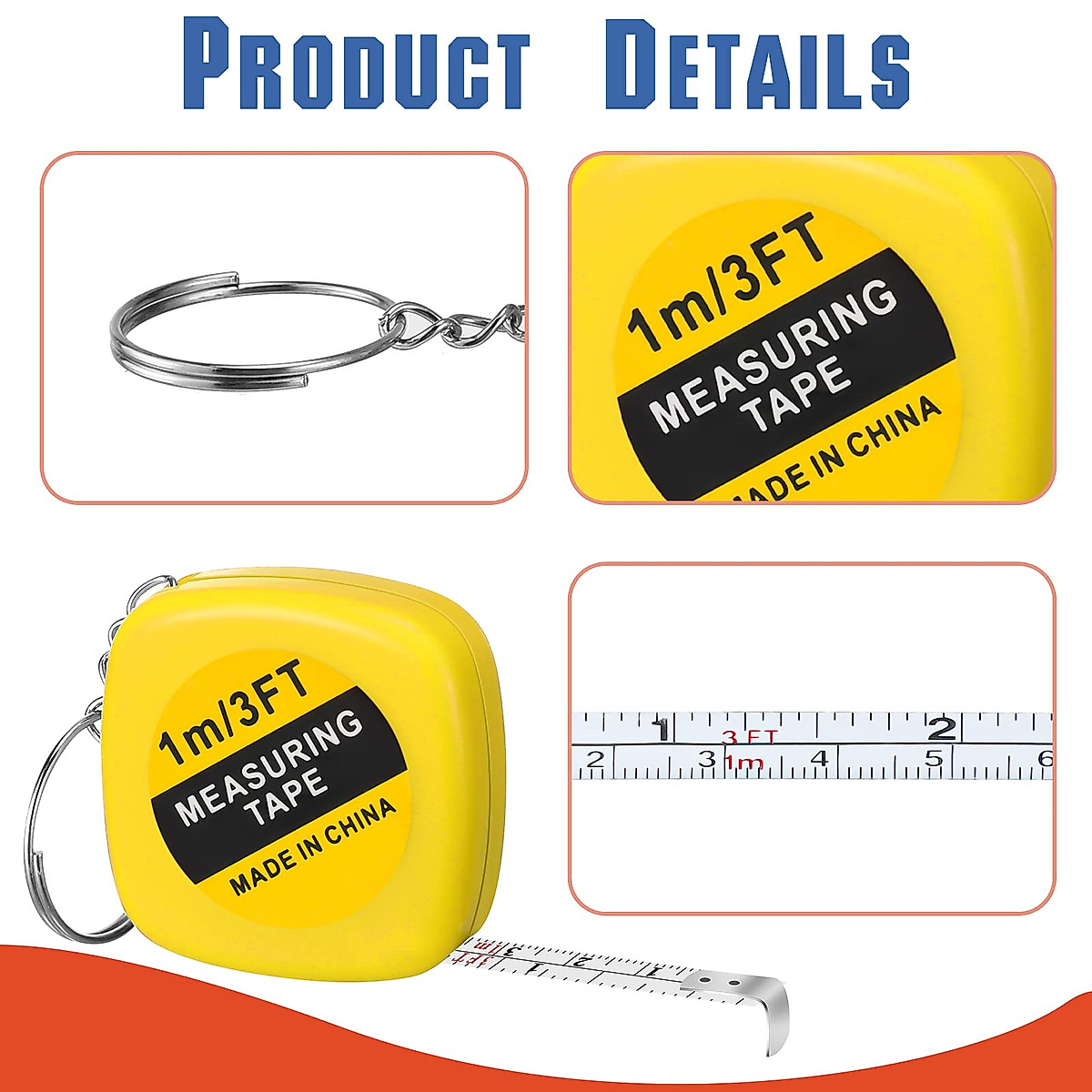 80 Pcs Small Tape Measure Keychains Functional Mini Retractable Measuring Tape with Lock Pocket Portable Measurement Tape Bulk for Construction Party Favors Birthday Gift Daily, 4 Colors(3 ft)