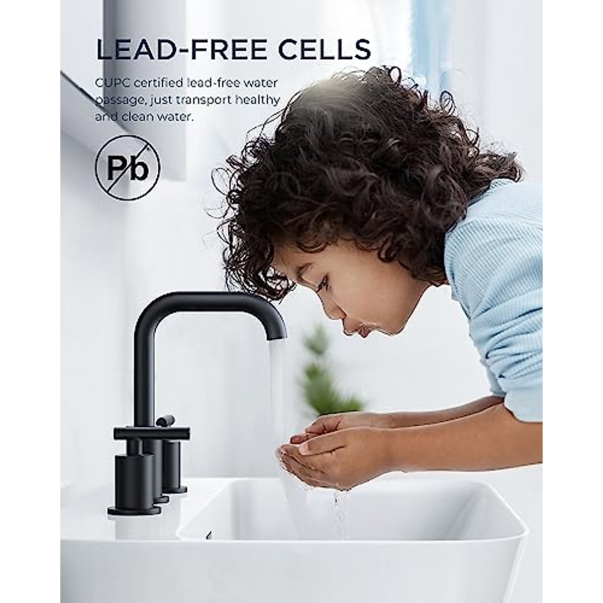 Two Handle Black Bathroom Faucet 3 Hole, FORIOUS Matte Black Faucet Bathroom with Metal Drain, Three Hole Faucet for Bathroom Sink Black, 8 inch Widespread Bathroom Faucet Black, Black Vanity Faucet