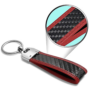 iPick Image Made for Honda Civic Real Carbon Fiber Strap with Red Leather Stitching Edge Key Chain