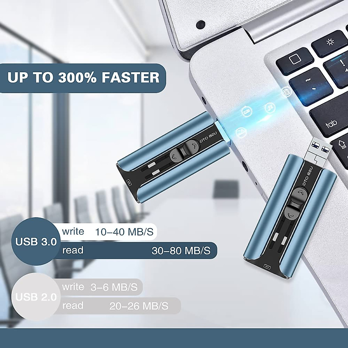 Flash Drive 256GB for iPhone USB Memory Stick Thumb Drives High Speed USB Stick,Photo Stick External Storage for iPhone/iPad/Android/PC(Blue)