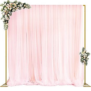 Fomcet 10FT x 10FT Backdrop Stand Heavy Duty with Base, Gold Portable Adjustable Pipe and Drape Backdrop Stand Kit, Square Metal Arch Party Frame for Wedding Birthday Parties Banquet Decorations
