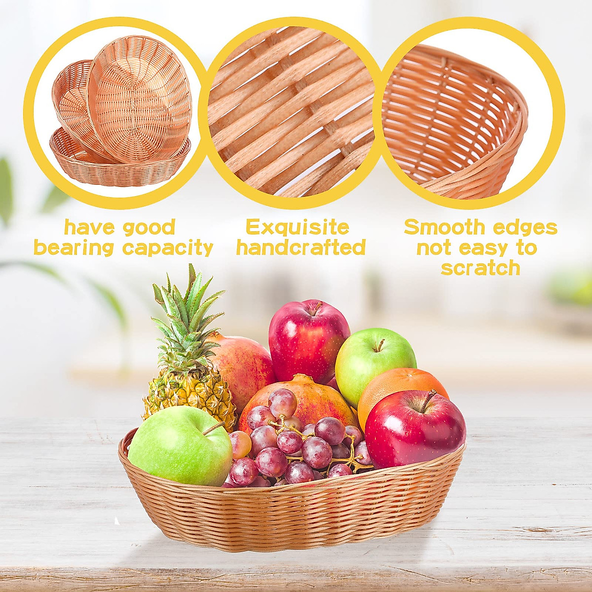 Mumufy 24 Pcs Plastic Oval Baskets Bulk 12.6 Inch Large Food Storage Basket Fruit Vegetables Woven Basket Empty Toy Gift Baskets Bread Basket for DIY Easter Basket Serving Display Home Restaurant