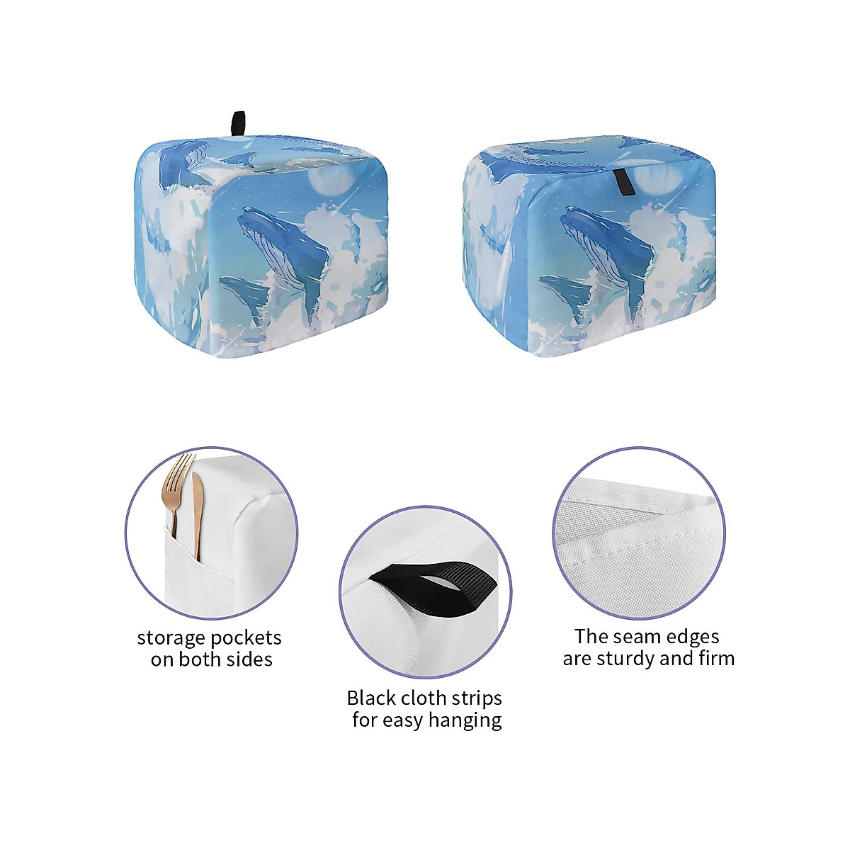 2 Slice Toaster Cover, Bread Machine Cover Summer Blue Sky and Sea Whales with Ocean Waves Kitchen Appliance Dust Cover with Top Handle Fingerprint Protection Lightweight Kitchen Toaster Cover