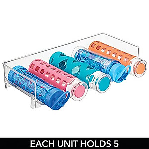 mDesign Plastic Free-Standing Water Bottle and Wine Rack Storage Organizer for Kitchen Countertops, Table Top, Pantry, Fridge - Stackable - Holds 5 Bottles Each, 2 Pack - Clear