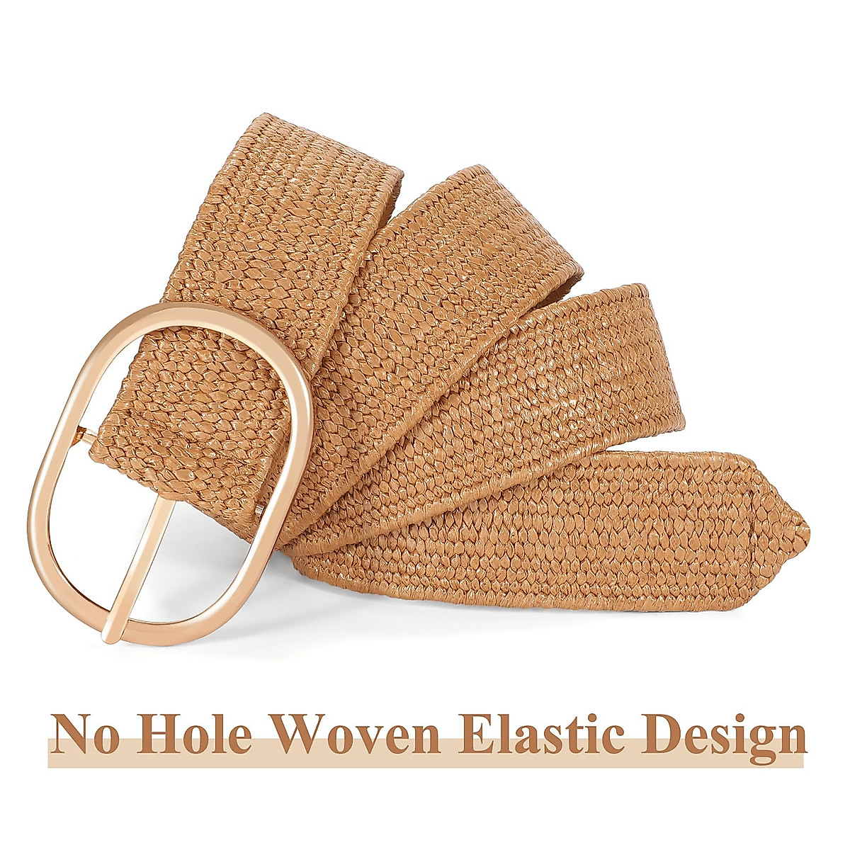 WOWOGO Straw Woven Rattan Wide Stretch Straw Belt Boho Braided Belts for Women
