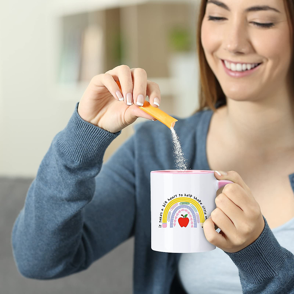 Zopeal Teacher Gifts Coffee Mug It Takes A Big Heart Coffee Mug Teacher Appreciation Gifts Coffee Cups for Women Men Teacher Christmas Graduation End of Year Thank you Birthday Gifts(Pink, White)